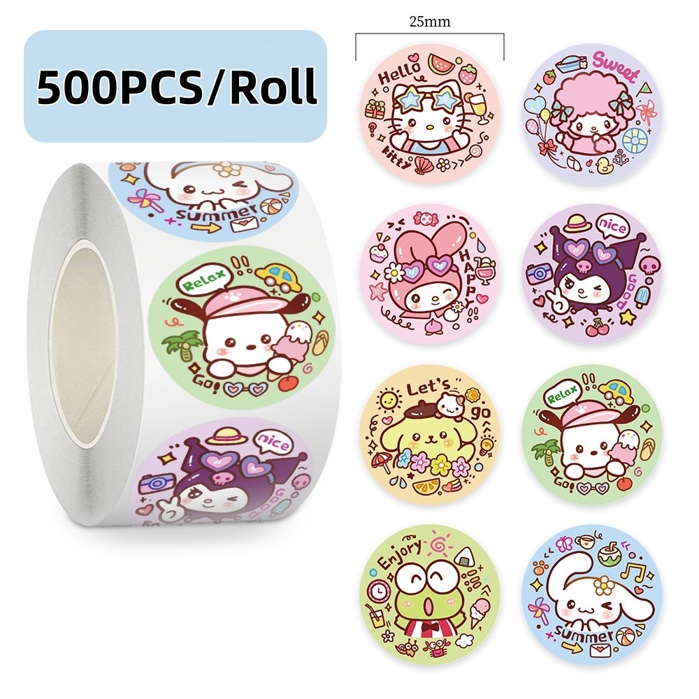 SANRIO 500ชิ้น/ม้วนน่ารักการ์ตูนsanrio Mymelody HelloKittyสติกเกอร์ปิด ...