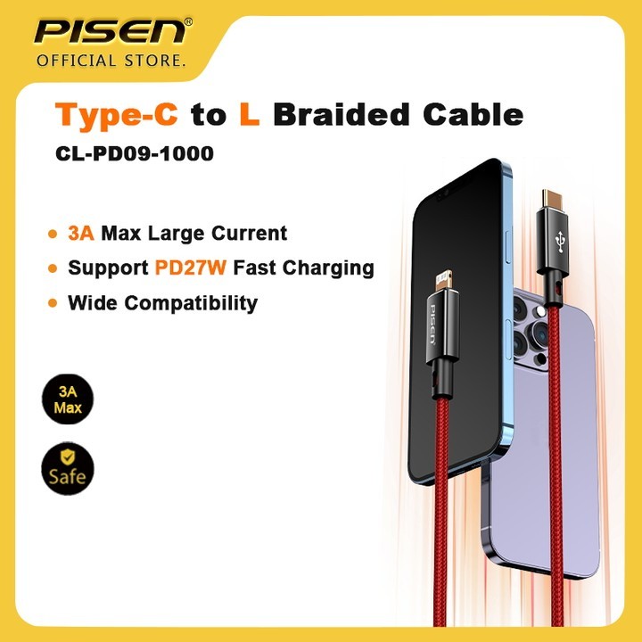 Pisen(CL-PD09-1000) สายถัก Type C ถึง L PD27W ชาร์จเร็ว 3A Max กระแสใหญ่ | Shopee Thailand