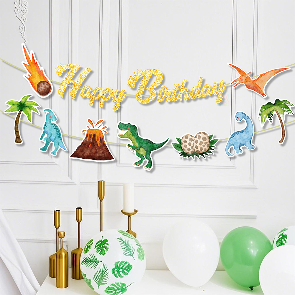 1 ชุด Comet T REX Happy Birthday แบนเนอร์กระดาษธงจี้สําหรับเด็ก Boy ...