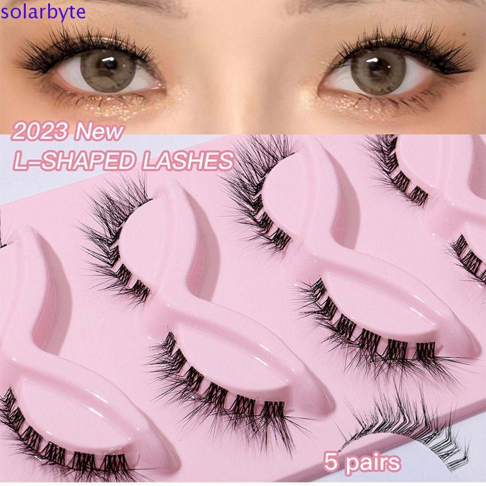 SOLARBYTE 5 คู่ L Curl ขนตาปลอม, 3D Full Strip Cat Eye ปลอม Lashes, Fluffy เฉียง Eye Tail ยาว ...