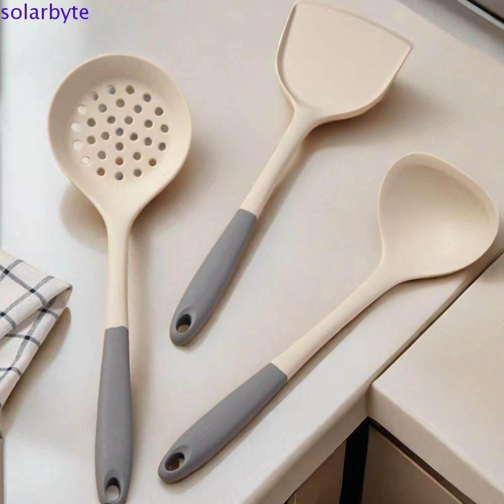 SOLARBYTE 4/3 ชิ้นไม้พายซิลิโคนชุดทําอาหาร, Non-Stick ทนความร้อนทําอาหารไม้พายกระชอน,ทนอุณหภูมิ ...