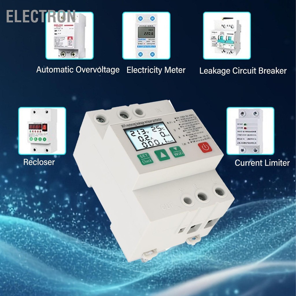 Electron Smart WiFi Circuit Breaker Over ภายใต้แรงดันไฟฟ้ารั่ว Lightning Protector พร้อม Power ...