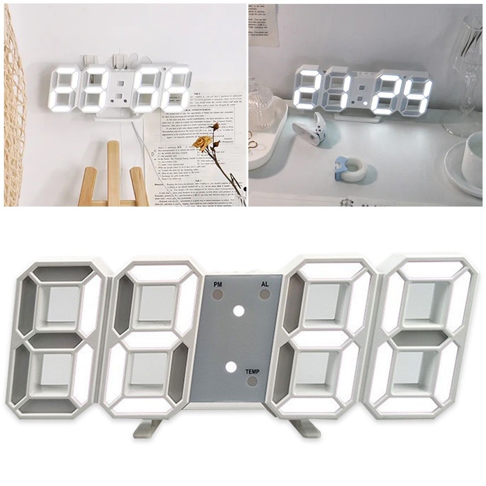 3d LED Digital Wall Clock Nordic USB อิเล็กทรอนิกส์ Luminous นาฬิกาปลุก ...