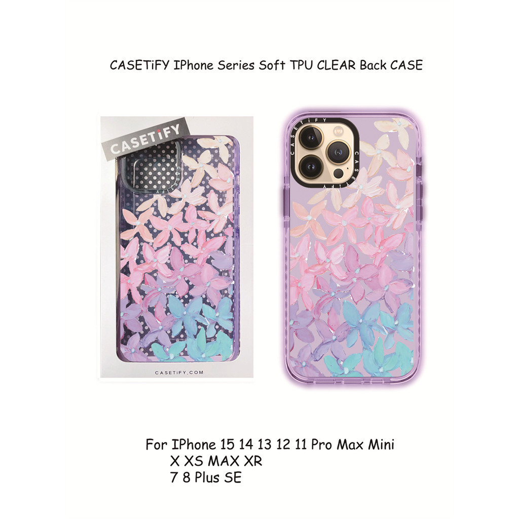 Clear Hydrangea Blooms CASETiFY IPhone Series สีม่วง Soft TPU CLEAR กลับสําหรับ IPhone 15 14 13 ...