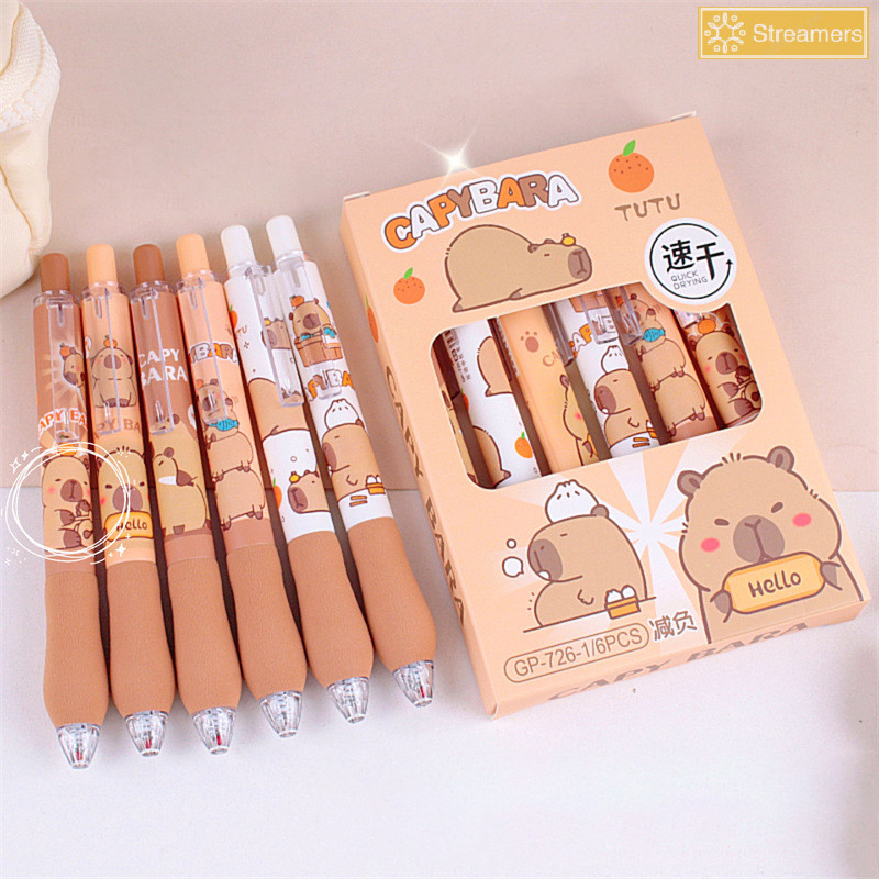 {Streamers} 6 ชิ้น Kawaii การ์ตูน Capybara ปากกาเจล Quick-Drying Wrig ...