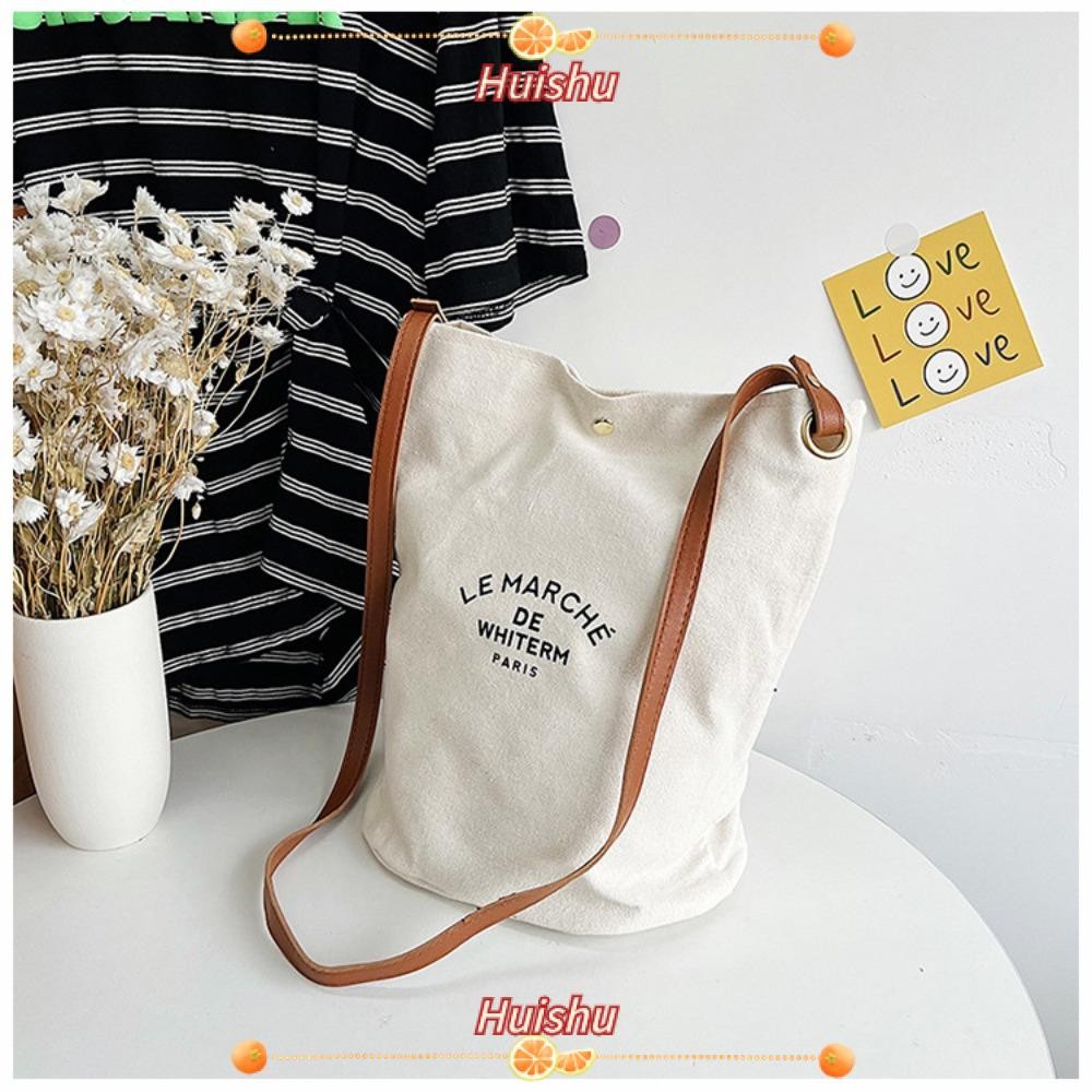 Hs Bucket Bag กระเป๋าสะพายพิมพ์ลายสายหนัง PU กระเป๋าช้อปปิ้งผ้าแคนวาส ...