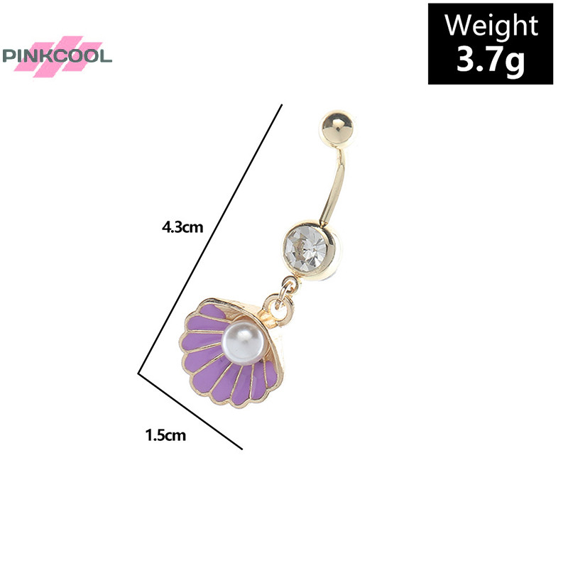 Pinkcool 14G Shell Navel เครื่องประดับ Ocean Belly ปุ่มแหวนคริสตัล ...