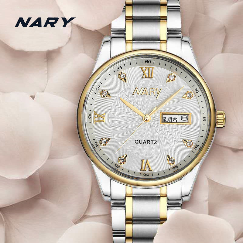 Nary/Nary รุ่นระเบิดคู่นาฬิกาเงาภายในเพชรคู่ปฏิทินสายเหล็กกันน้ำนาฬิกาควอตซ์1900 | Shopee Thailand