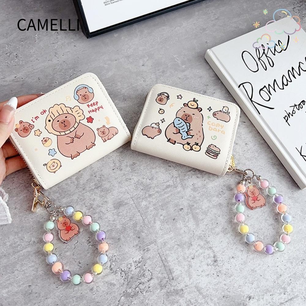 CAMELLI กระเป๋าใส่เหรียญและบัตร PU หนัง มัลติฟังก์ชัน ออกแบบ.Capypara สไตล์คาawaii สำหรับของขวัญ ...