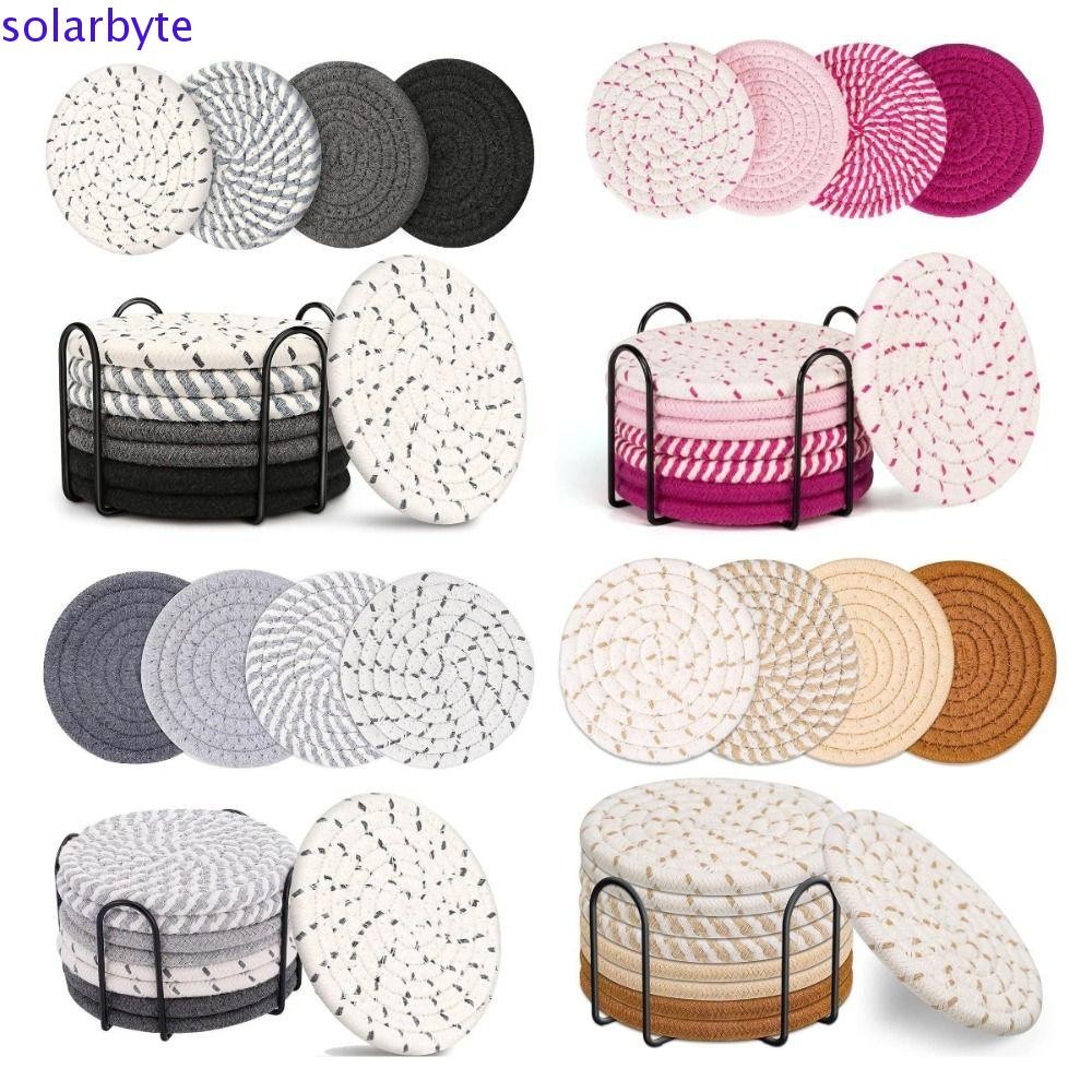 SOLARBYTE 8/10 ชิ้นเครื่องดื่ม Coasters,รอบเชือกฝ้ายทอ Trivet Placemats, Mid Century โมเดิร์นถัก ...