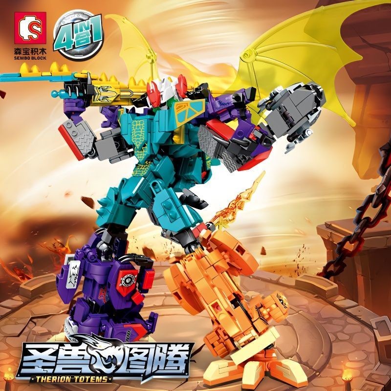 บล็อกตัวต่อ Senbao103266-69 Holy Beast Totem Four-in-One Chaos หุ่นยนต์ ...