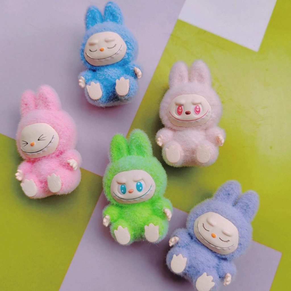 Labub labubu นั่งปาร์ตี้รุ่นที่สองนั่งน่ารักเม็ดอินเทรนด์ flocking มินิ ...