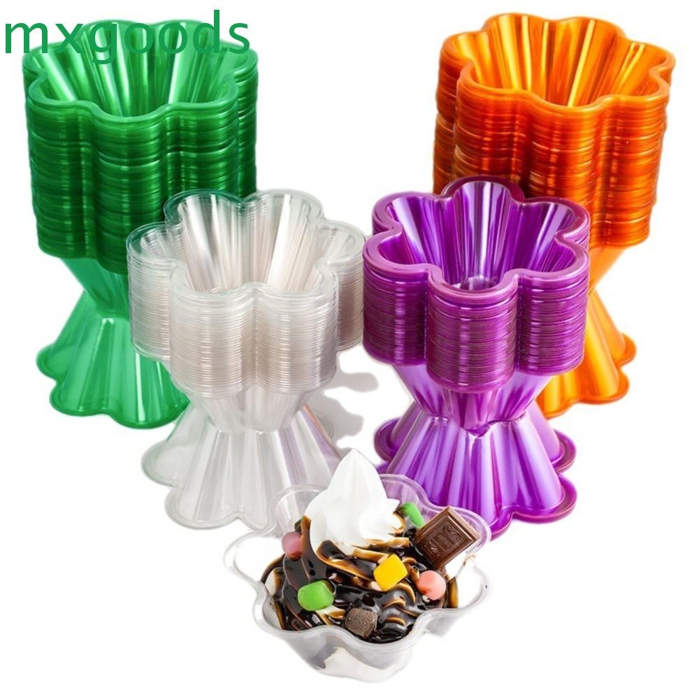 Mxgoods 50 ชิ้นชามไอศกรีม,ทิ้ง 250 มล./300 มล. ถ้วยซันเดย์รูปดอกไม้,อุปกรณ์ครัวพลาสติกหนาโปร่งใส ...