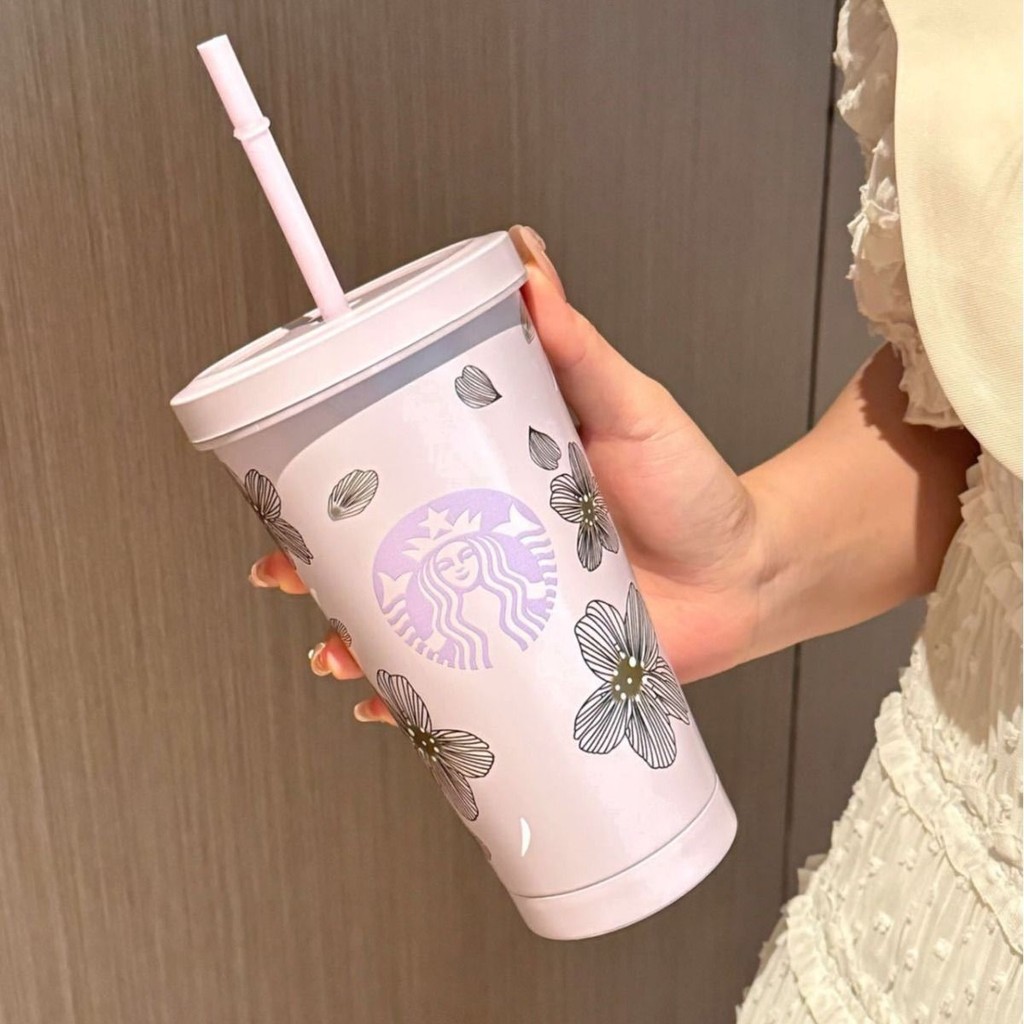 ★Ins Cup Star แปดสไตล์สีม่วง Cherry Blossom Fragment Thermos Cup 2024 ...