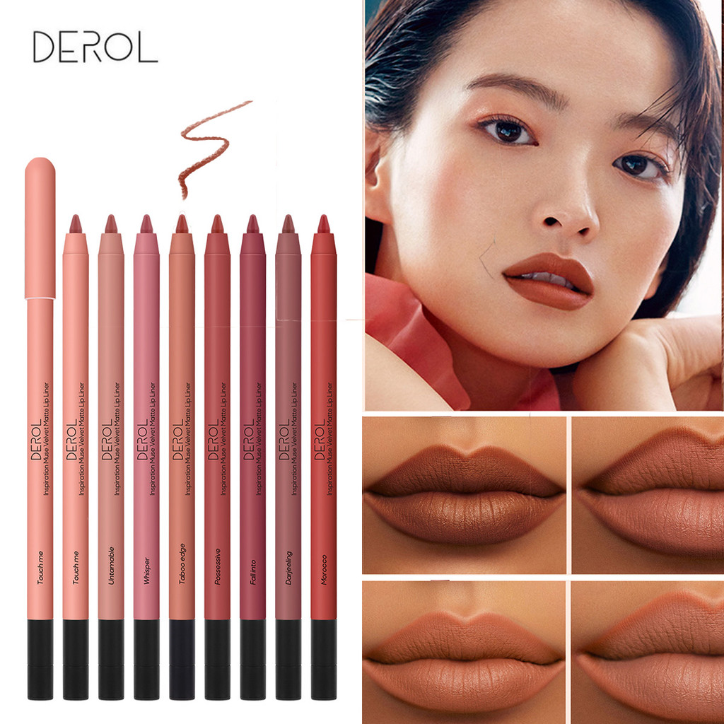 ดินสอเขียนปาก DEROL เนื้อแมทท์ สีสดเข้มข้น ปลายสัมผัสเวลเวตสุดหรู ...