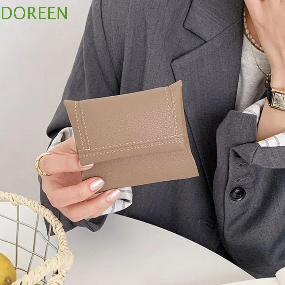 Doreen กระเป๋าสตางค์พับคู่, ปุ่มปาล์มลาย PU Zero Wallet, ของขวัญสไตล์เกาหลีเย็บโพลีเอสเตอร์ ...