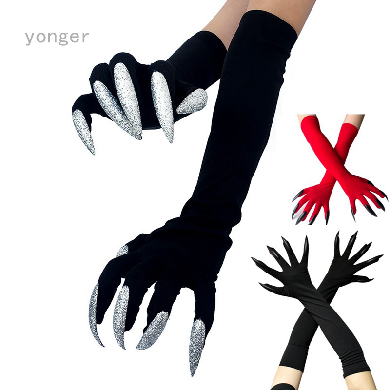 คอสเพลย์ฮาโลวีน Compulsion แฟชั่นยืด Ghost Claw ถุงมือเล็บยาวการแสดงบน ...