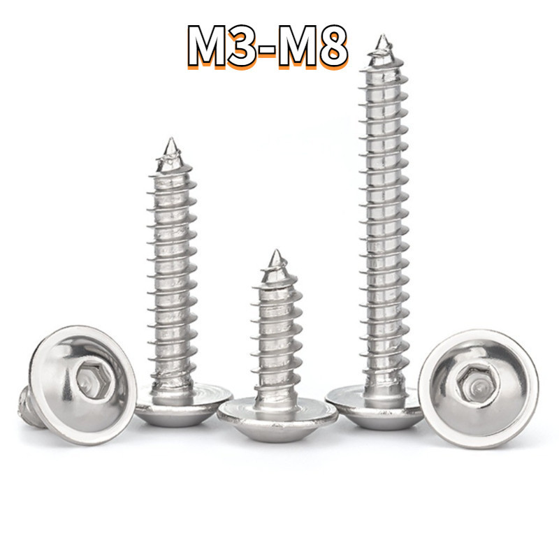 [HNK] 304 สแตนเลสหัวกลมหกเหลี่ยมซ็อกเก็ตหกเหลี่ยมพร้อมแผ่นสกรูแตะตัวเองหัวกระทะเห็ดหัวร่มสกรูไม้ ...