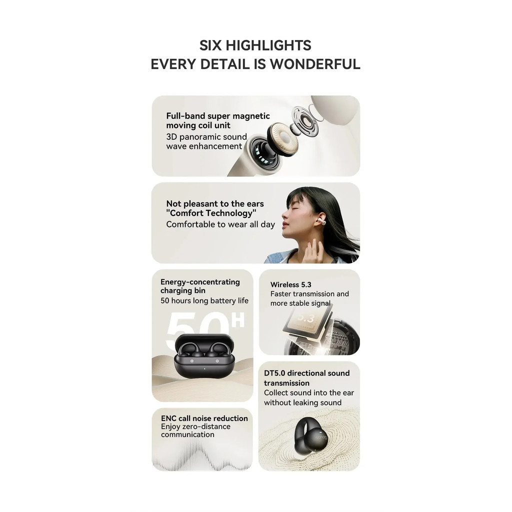 Sanag S2S ชุดหูฟังแบบหนีบหูไร้สายบลูทูธ Panoramic Sound TWS หูฟังไร้สายอัจฉริยะ HD Call กีฬาอายุ ...