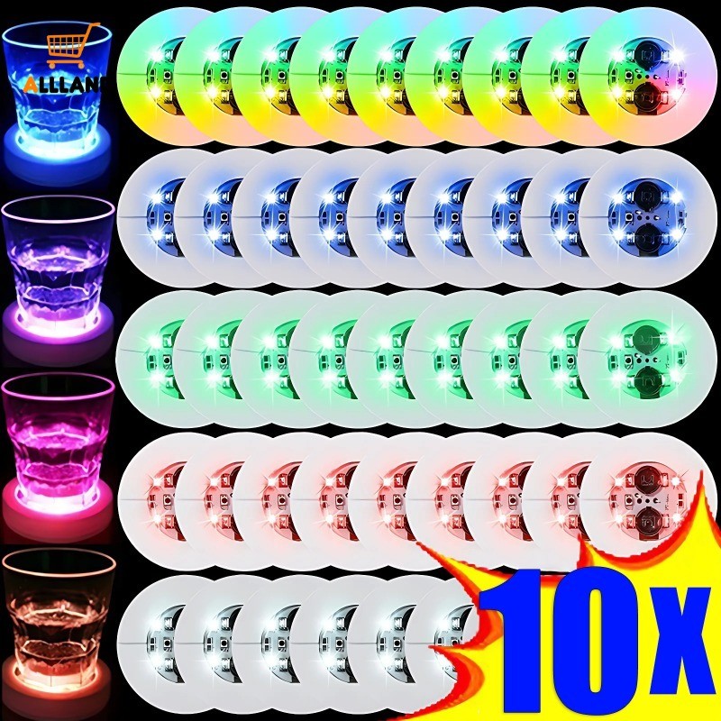 10 ชิ้น LED Coaster Light Up ขวดสติกเกอร์เครื่องดื่มเหล้า Luminous ถ้วย ...