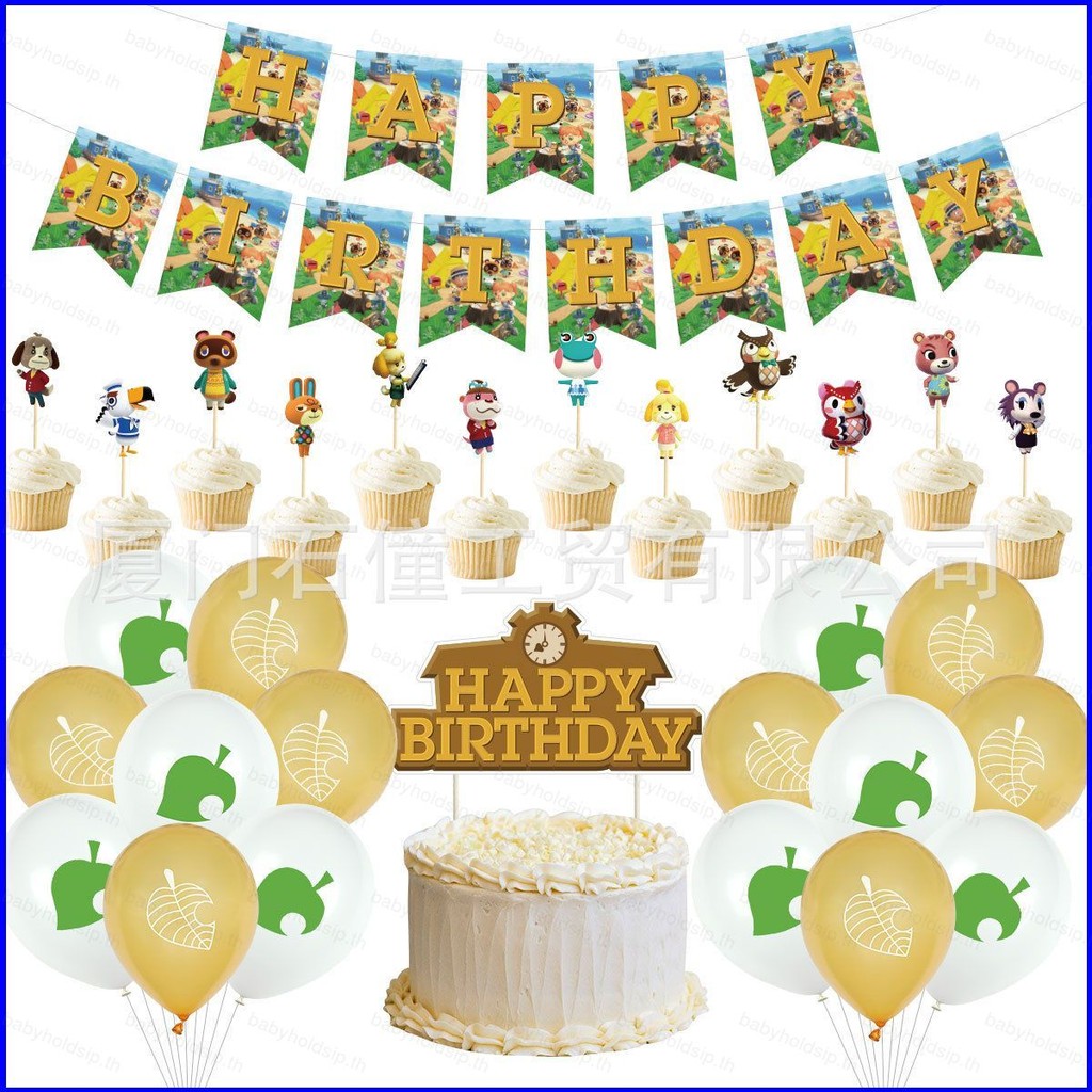 Animal Crossing Theme ชุดตกแต่งงานเลี้ยงวันเกิดเค้ก Topper บอลลูนแบนเน ...