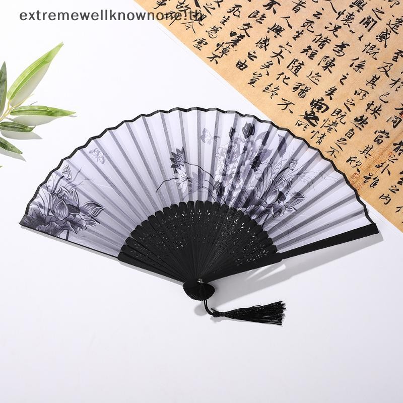 EWTH แบบพกพาพับพัดลมใหม่สไตล์จีน Dance Props Retro Shell พัดลมผู้หญิงผู้ชายดอกไม้ผ้าไหมพัดลมพับ ...