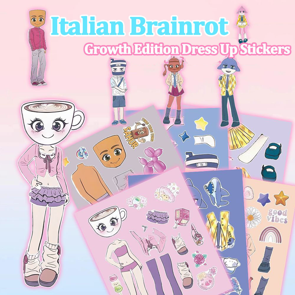 6 ชิ้นอิตาเลี่ยน Brainrot Growth Edition Dress Up สติกเกอร์สร้างสรรค์ ...