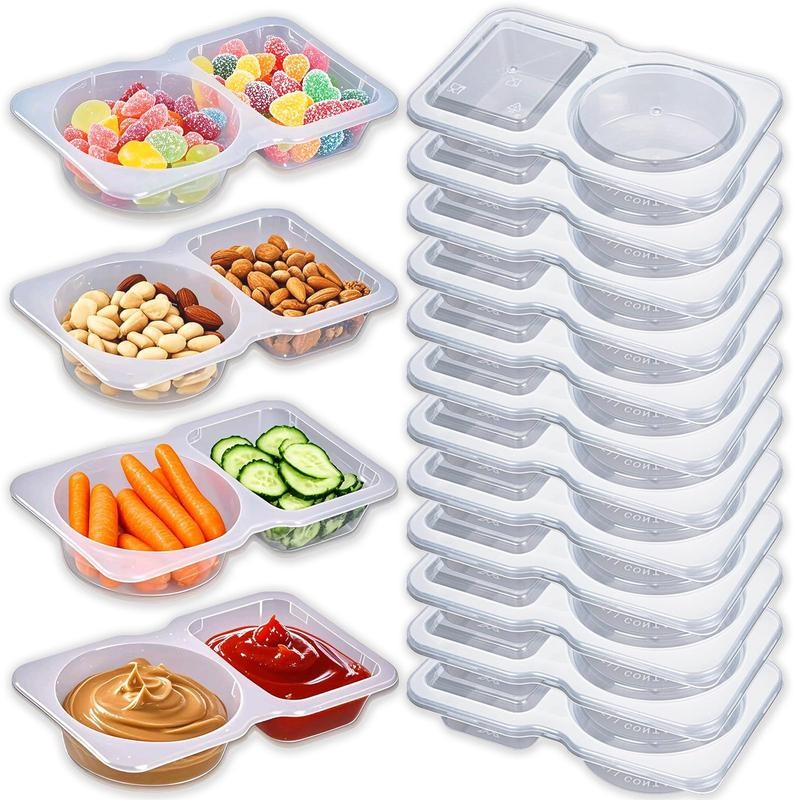 12Pcs Snack Pack Containers, Double Compartment Condiment Containers ...