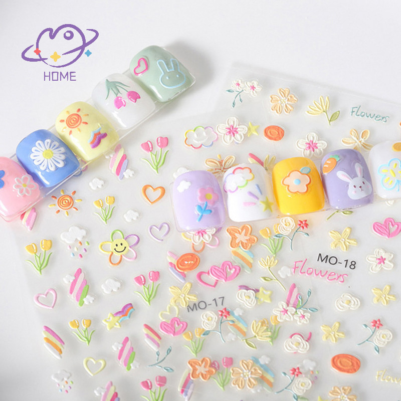 [mayhome] 5d ดอกไม้การ์ตูนสติกเกอร์เล็บ Self-Adhesive Diy น่ารัก 5d ...