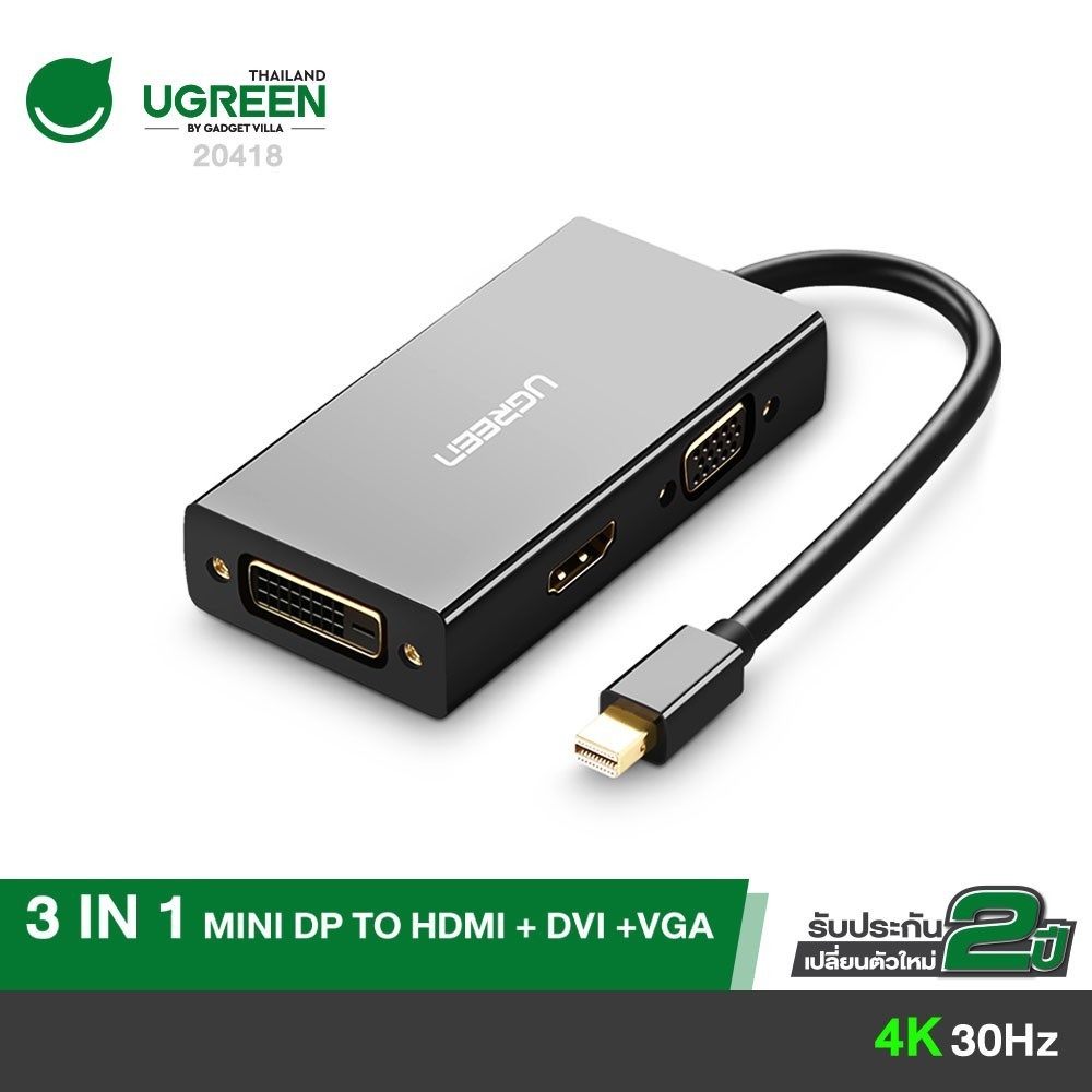 UGREEN รุ่น 20418 Mini DisplayPort to HDMI DVI VGA Adapter ใช้ต่อภาพ ...