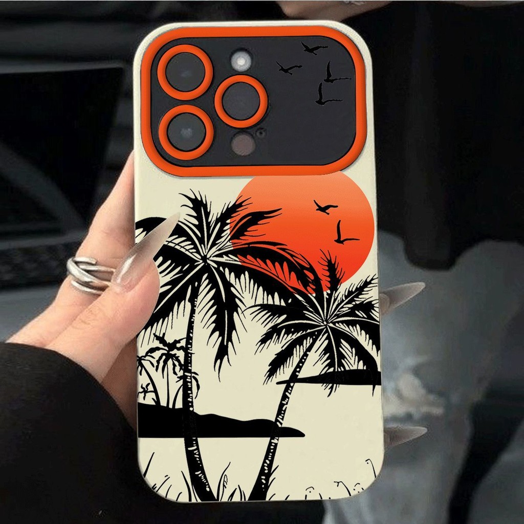 หรูหราชุบเลนส์โลหะ Sunset Coconut Tree Scenery Case สำหรับ IPhone 15 11 ...