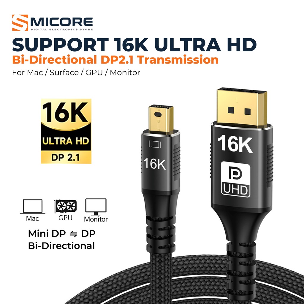 สาย Mini DP เป็น DP DisplayPort 2.1 รองรับ 16K 8K 4K 240Hz Bi-Directional สำหรับ MacBook การ์ดจอ ...