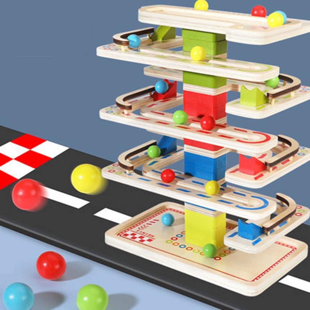 [besteffy1] Wooden Ball Racer Ramp Track Set Mini Maze Race ของเล่น ...