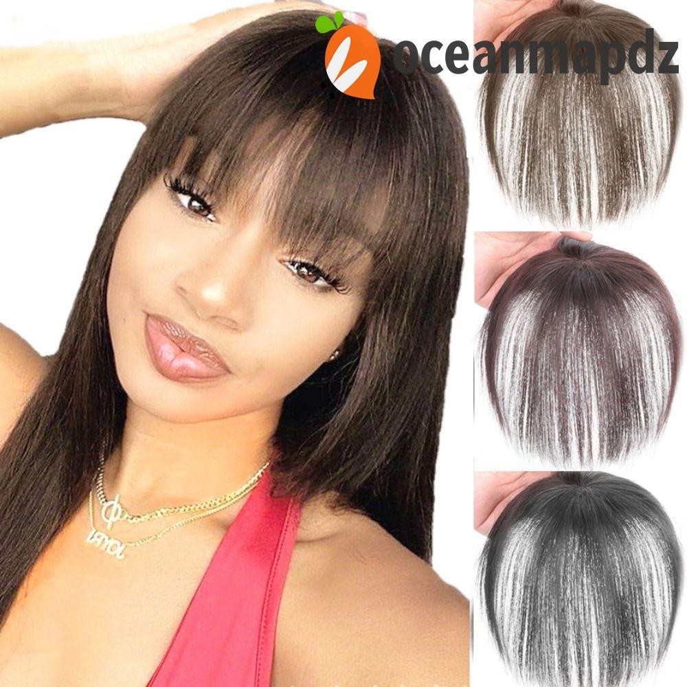 Oceanmapdz 3d Air Bangs วิกผม Fringe ปิดสีดําธรรมชาติ Toupee ทนความร้อนไฟเบอร์คลิปบนต่อผมปกผมสี ...