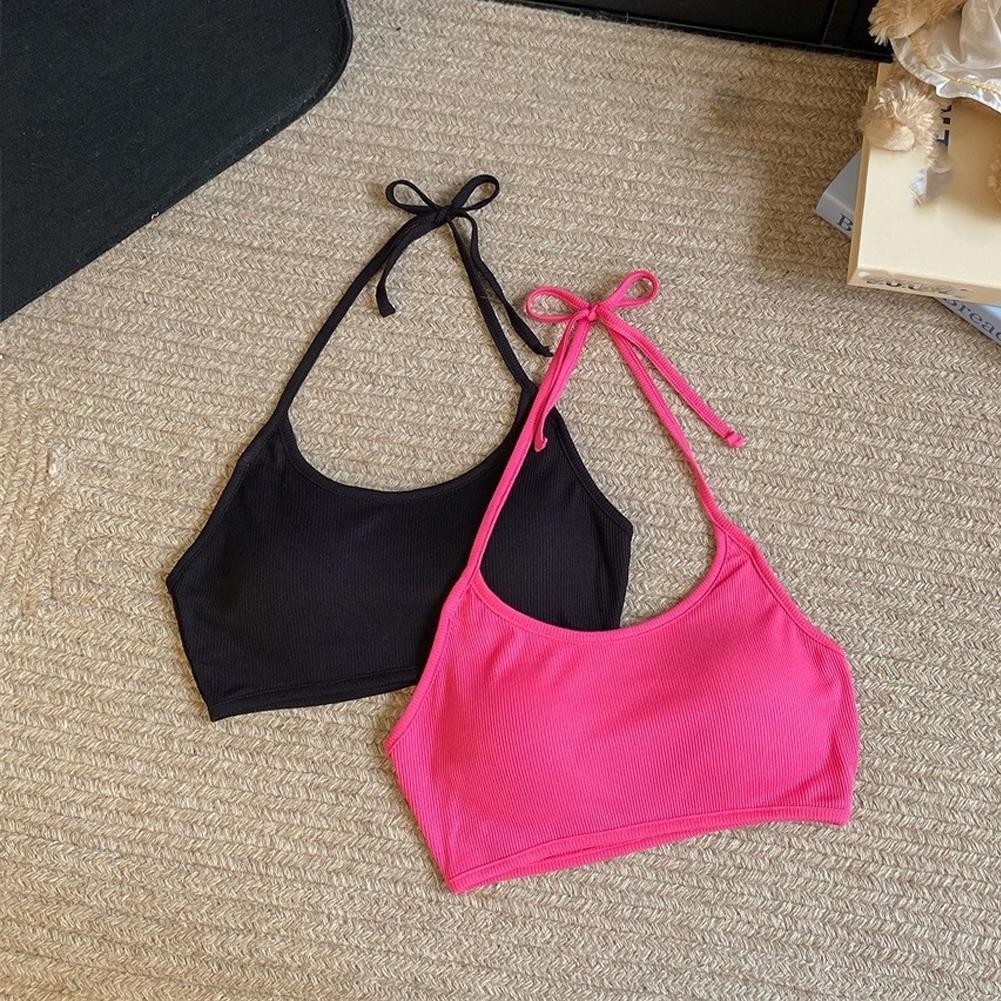 Neck Crop Bra สายเดี่ยวยืดผ้าร่องสบาย Soft Bra Seamless U-Shaped Bra ...