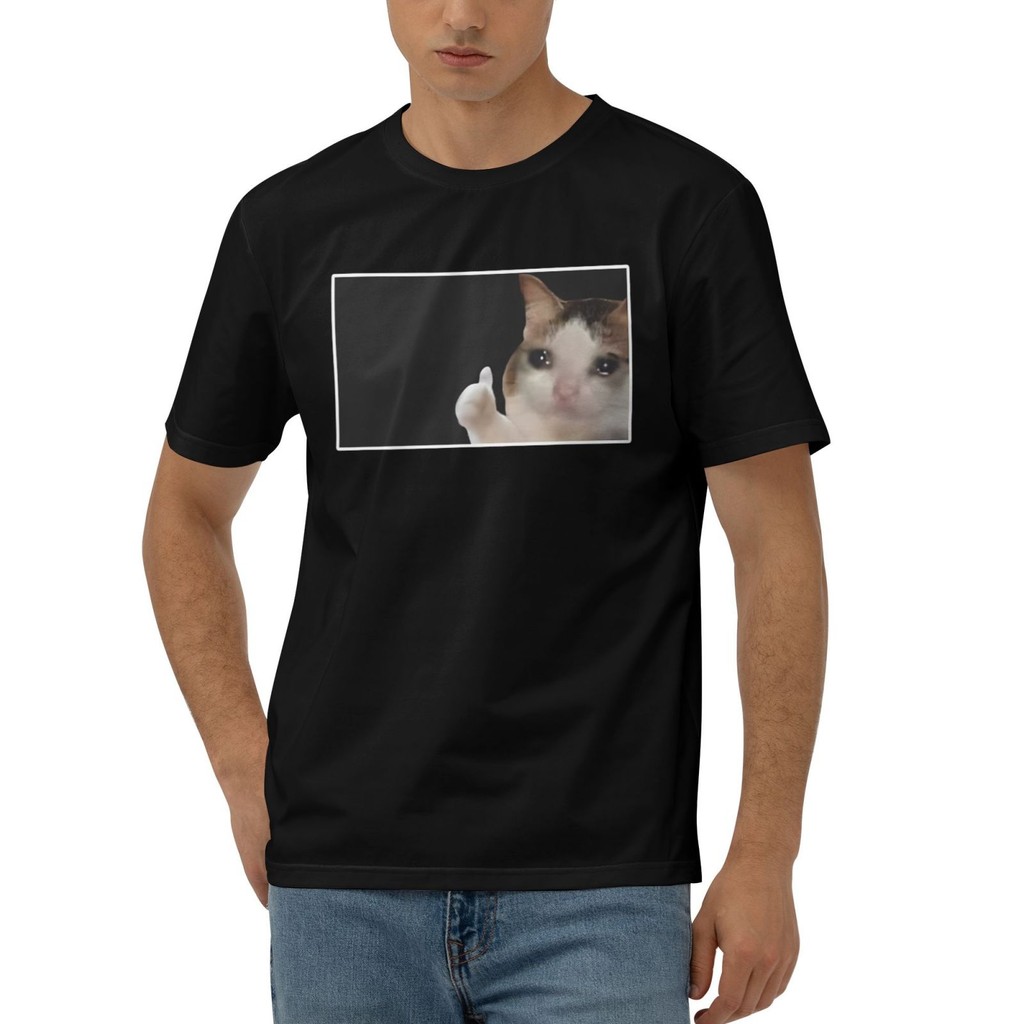 Thumbs Up Crying Cat Meme Sad Cat แฟชั่นเสื้อยืดลําลองสบาย | Shopee ...