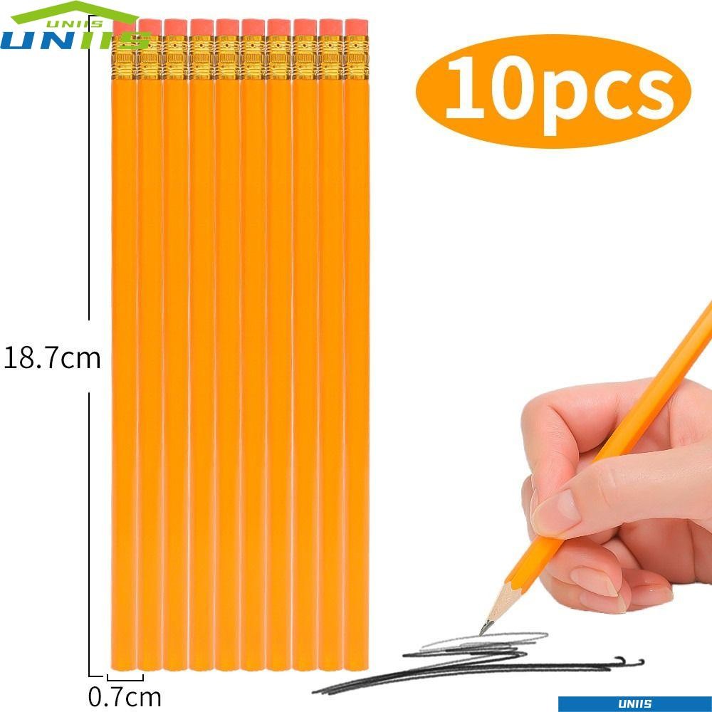 ดินสอ UNIIS 10 ชิ้น, พร้อมยางลบปากการ่างสีเหลือง, อุปกรณ์เครื่องเขียนที่ทนทานดินสอไม้สําหรับ ...