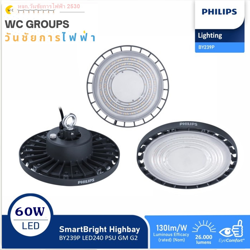 PHILIPS โคมไฟ ไฮเปย์ HIGHBAY 60W LED70 BY239 ฟิลิปส์ ประกันสินค้าร้าน ...