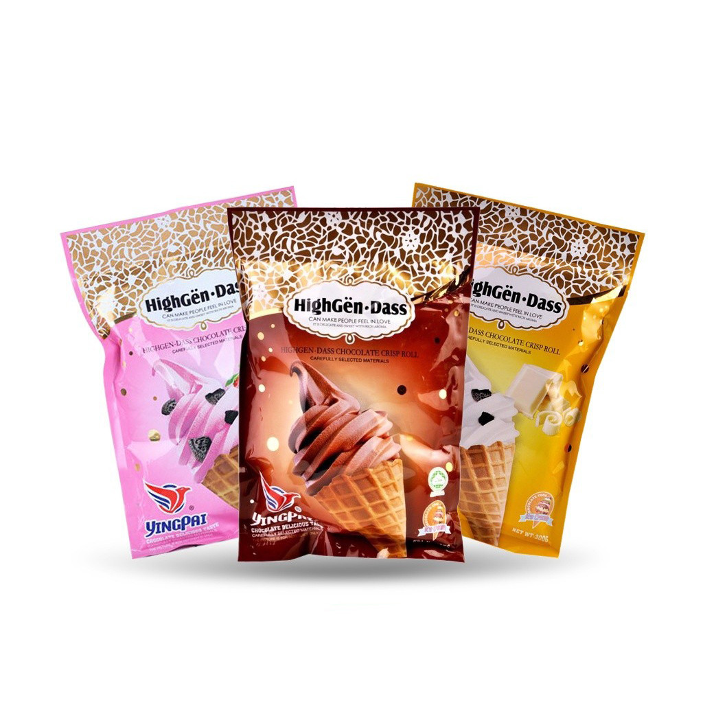 Yingpai ขนมเวเฟอร์โคนสอดไส้ขนมหวาน รสสตอเบอรี่ ช็อกโกแลตและวานิลา ตราห ...