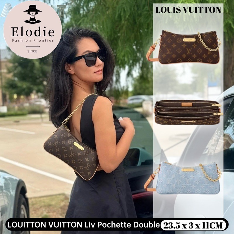 หลุยส์ วิตตอง Louis Vuitton Liv Pochette Double Underarm Bag LV กระเป๋าโซ่ผู้หญิง M83008 ...