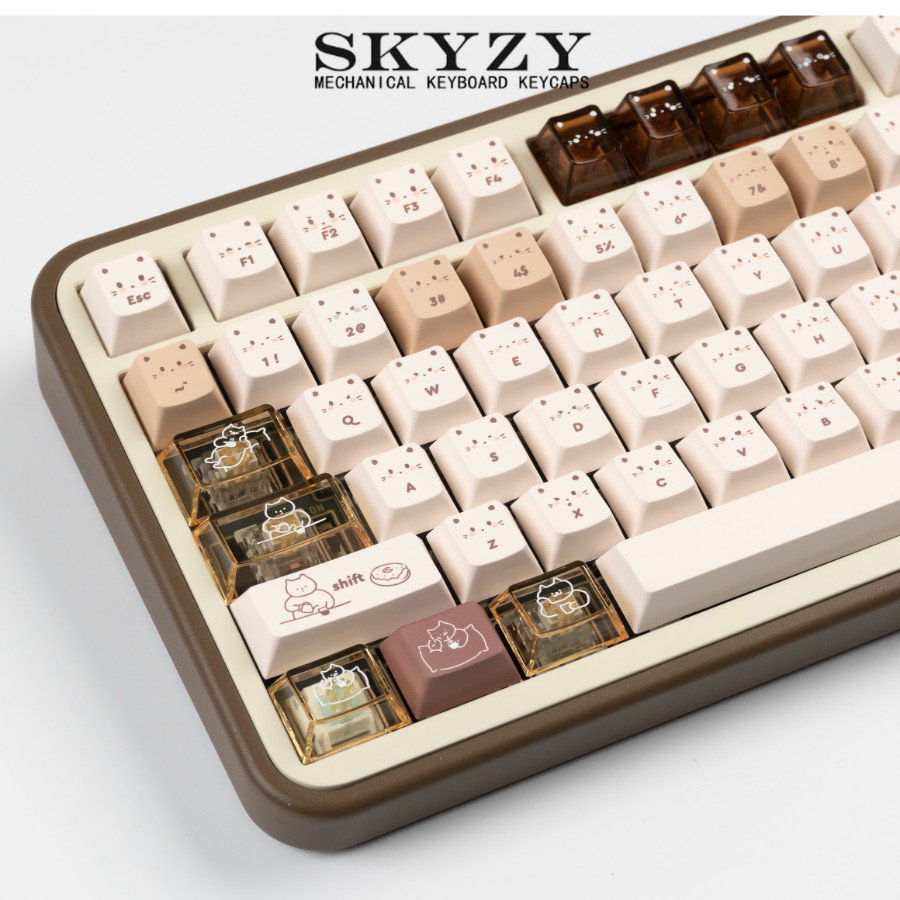 Coffee Kitten Keycaps Cherry Profile แมวน่ารัก PBT Dye Sub Keycaps ชุด ...
