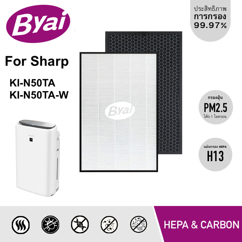 Byai บียาอิแผ่นกรองอากาศ H13 HEPA Filter และแผ่นกรองกลิ่น สำหรับ SHARP ...