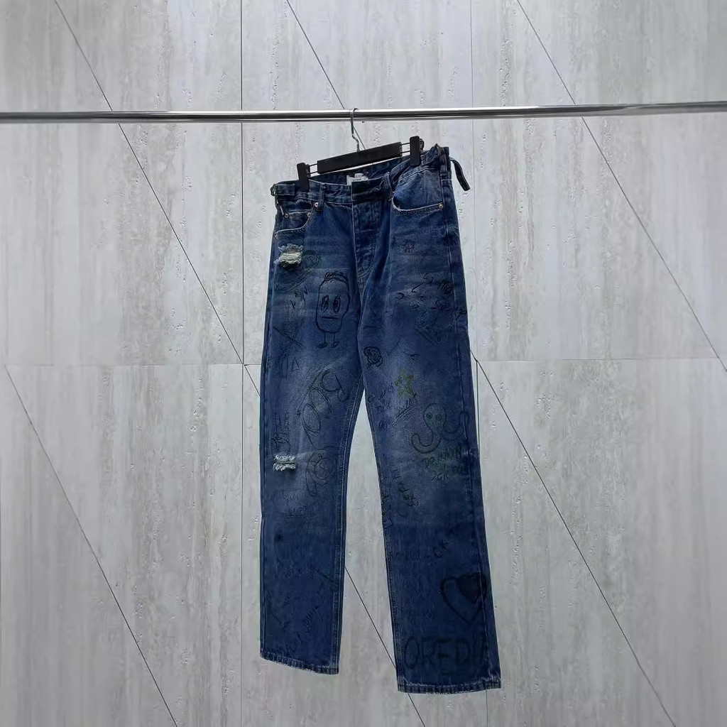 BBVF Balen-ciaga Washed Painted Graffiti Worn Loose Straight Jeans ...