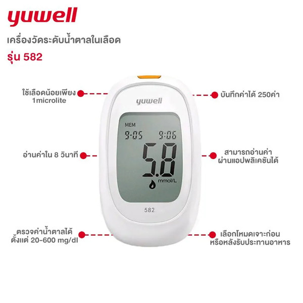 เครื่องตรวจน้ำตาล Yuwell รุ่น BGM 582 | Shopee Thailand