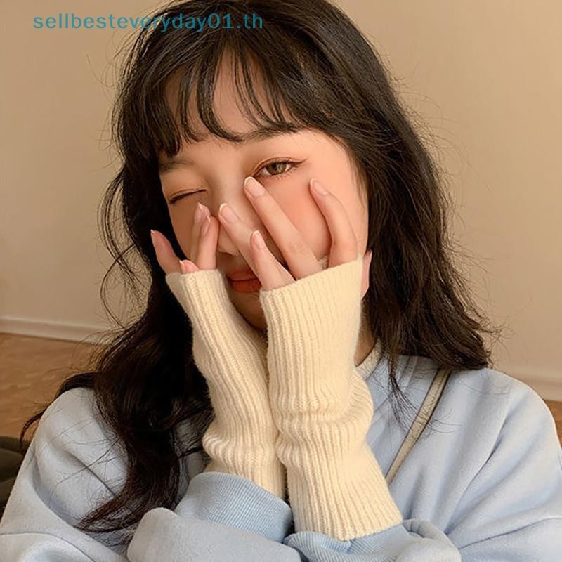 & Sellingbest & Short Fingerless Gloves Womens Mitten ฤดูหนาวอุ่นถักแขน ...