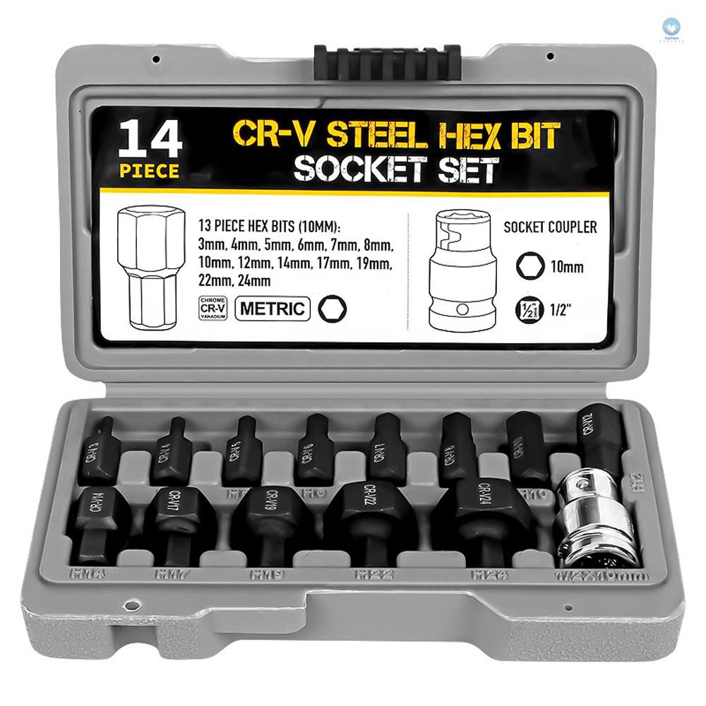 14pcs 1/2in Hex Bit Socket ชุดประแจไฟฟ้าประแจวงล้อ Hex Bits อุปกรณ์ ...