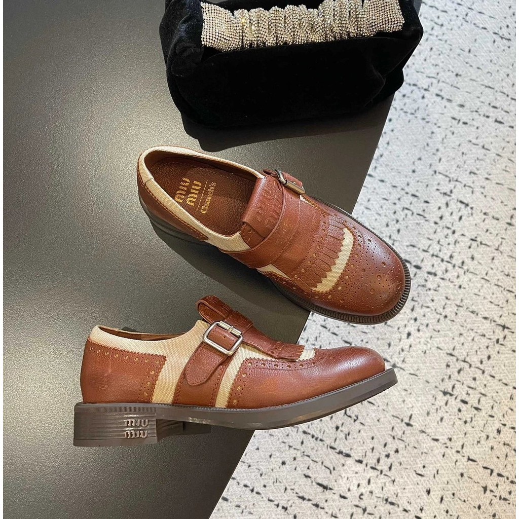 [คุณภาพสูงสุด] Miu Retro Brooke Derby Shoes/Small Leather Shoes 4MFI ...