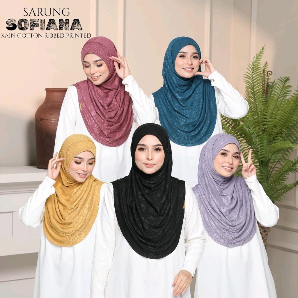 Tudung Sarung Sofiana กันสาด Seang ผ้าฝ้าย Ribbed พิมพ์ Embose Instant Hijab Ironless ฟรีขนาด 1 ...