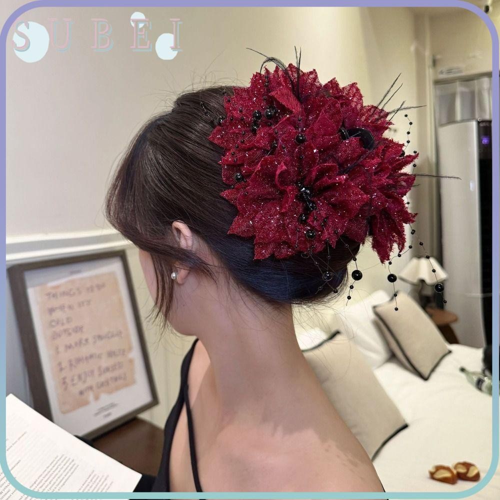 ที่คาดผมดอกไม้ SUKAA พู่คลิปโลภดอกโบตั๋น และสายคลิปฉลามเลื่อมพลาสติก ...