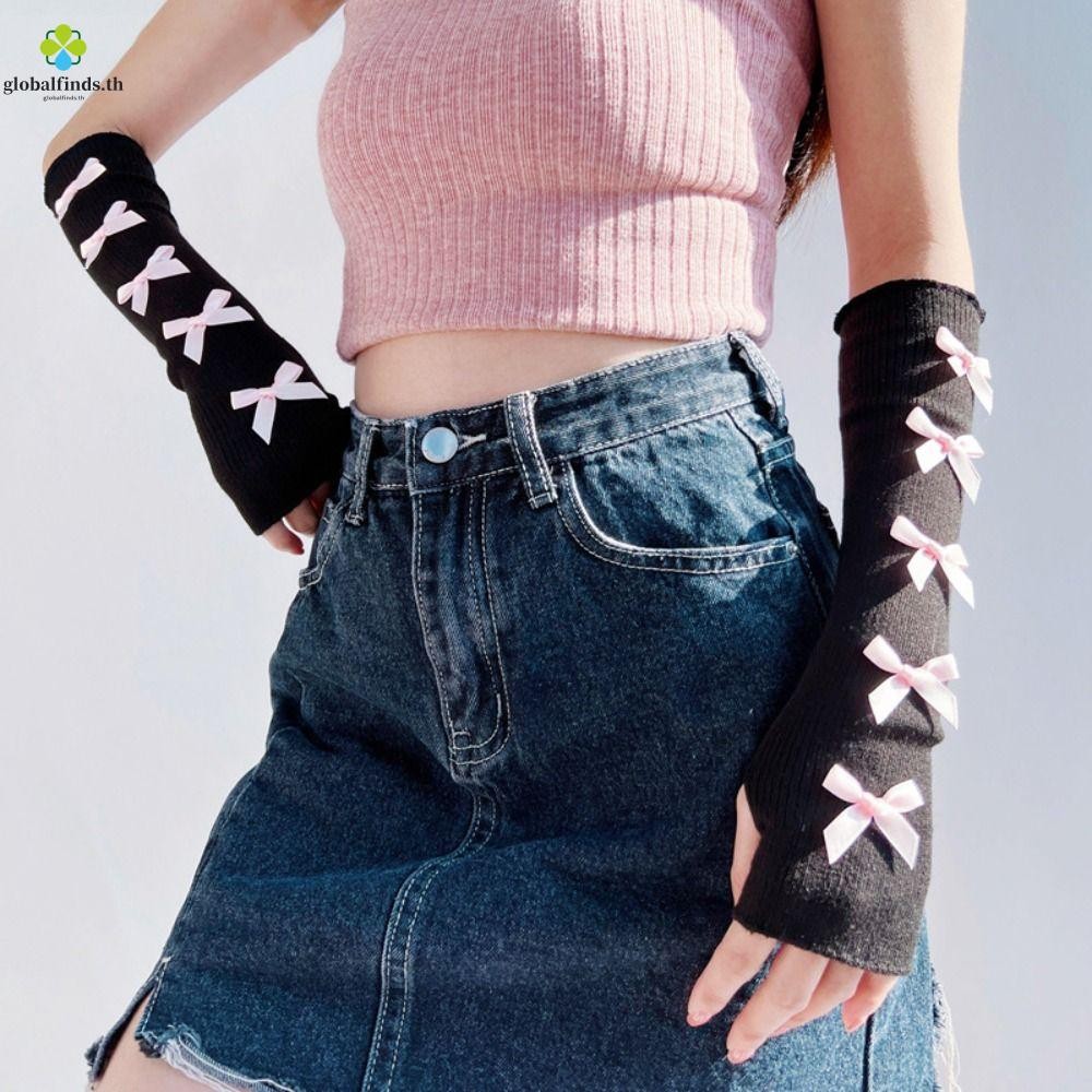 ถุงมือ mittens สไตล์ lolita ยุค Y2K พร้อม bow knot แขนยาว อุ่นสบาย มีวง ...